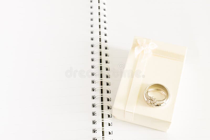 Engagement Ring and Gift Box on Note Book Stock Image - Image of love ...
