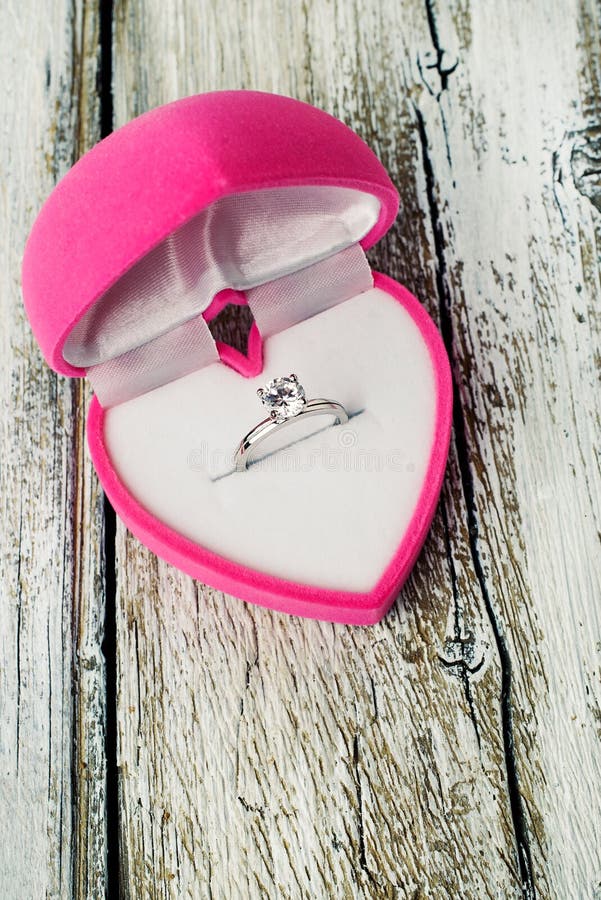 Engagement Ring in a Pink Gift Box in Heart Shape Close Up Stock Image ...