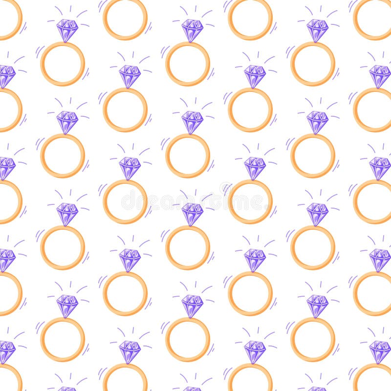 Engagement Ring Seamless Pattern in Cartoon Style. Diamond Rings ...