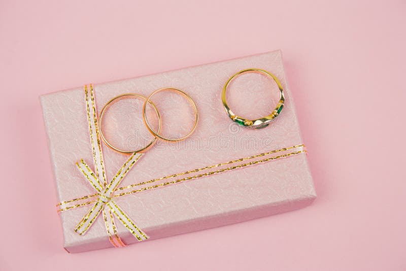 Rings on Pink Box on Pink Background, Minimalism Vibrant Wedding Stock ...