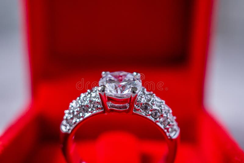 Engagement Wedding Diamond Ring in Red Gift Box Stock Image - Image of ...
