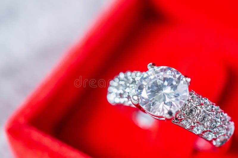 Engagement Wedding Diamond Ring in Red Gift Box Stock Photo - Image of ...
