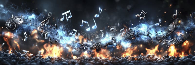 Blue and Fiery Musical Notes in Dynamic Abstract Style Stock ...