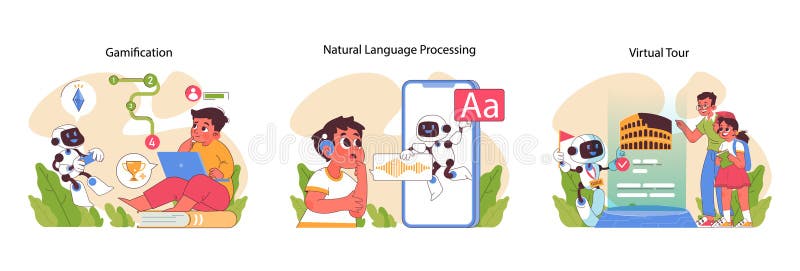 Engaging AI in Education Set. Flat Vector Illustration Stock Vector ...