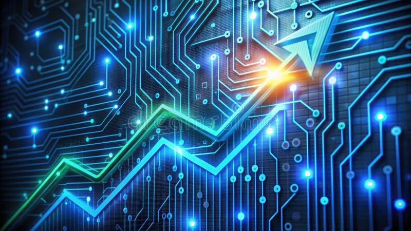 Engaging Circuit Board Featuring a Glowing Arrow Pointing Towards ...