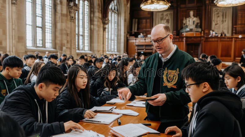 Engaging Classroom Scene with Students and Teacher in Historic Setting ...