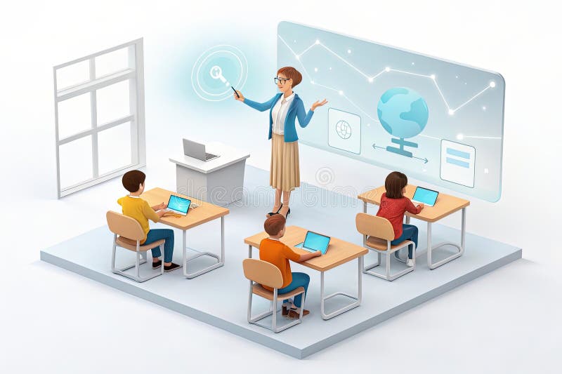 Engaging Classroom Scene with Teacher and Students Using Technology ...