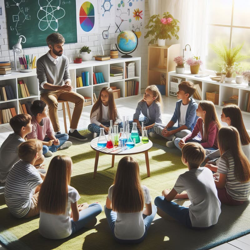 Engaging Classroom Science Lesson with Children Sitting in a Circle ...