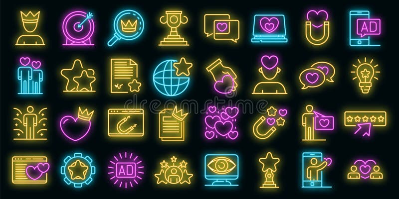 Engaging Content Icons Set Vector Neon Stock Vector - Illustration of ...