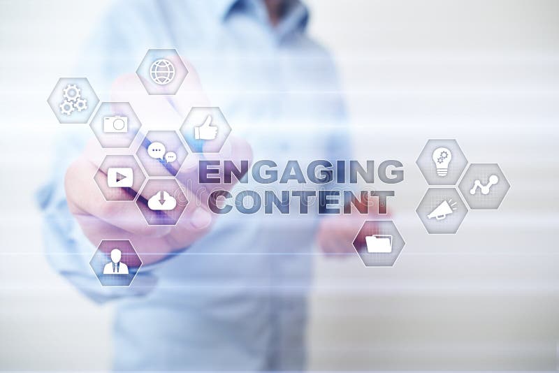 Engaging Content on Virtual Screen. Digital Marketing Concept. Stock ...