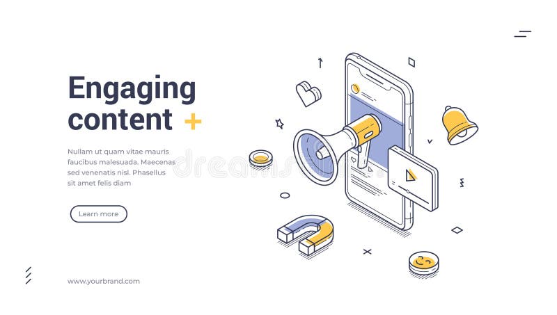Engaging Content Web Banner Template Showcasing Isometric Design and ...
