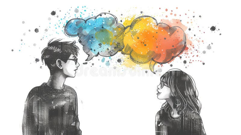 Engaging Conversation: Minimalist Doodle of Two People Stock Image ...