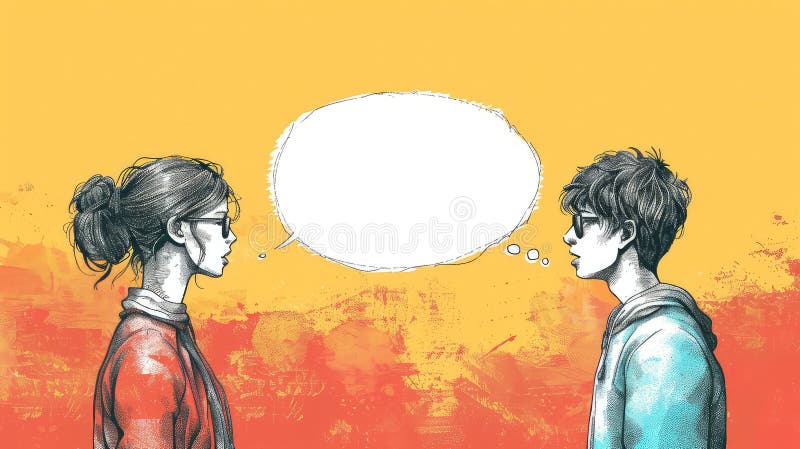 Engaging Conversation: Minimalist Doodle of Two People Stock Image ...