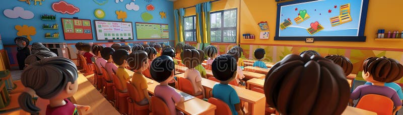 An Engaging 3D Illustration of a Classroom Filled with Enthusiastic ...