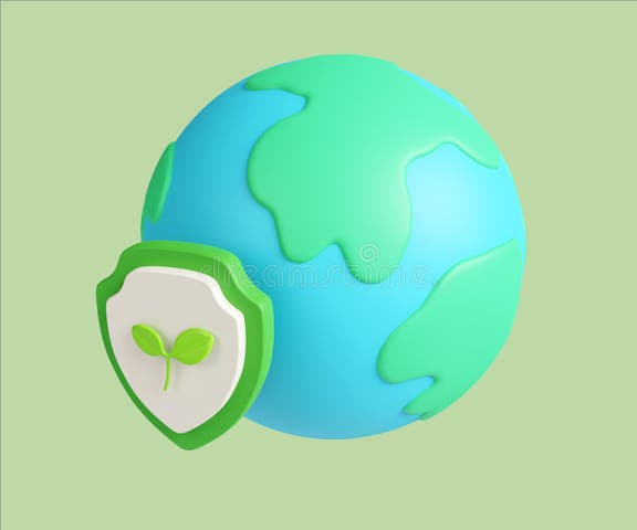 Eco-friendly Globe with Protective Green Shield Design. 3D Render ...