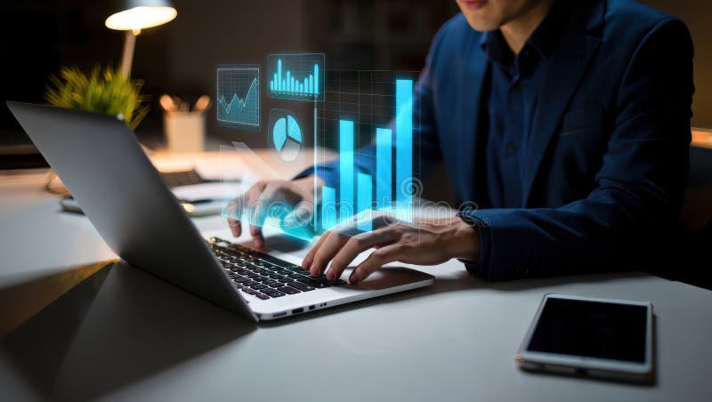 Engaging in Digital Analysis at Night with Stylish Technology Setup ...
