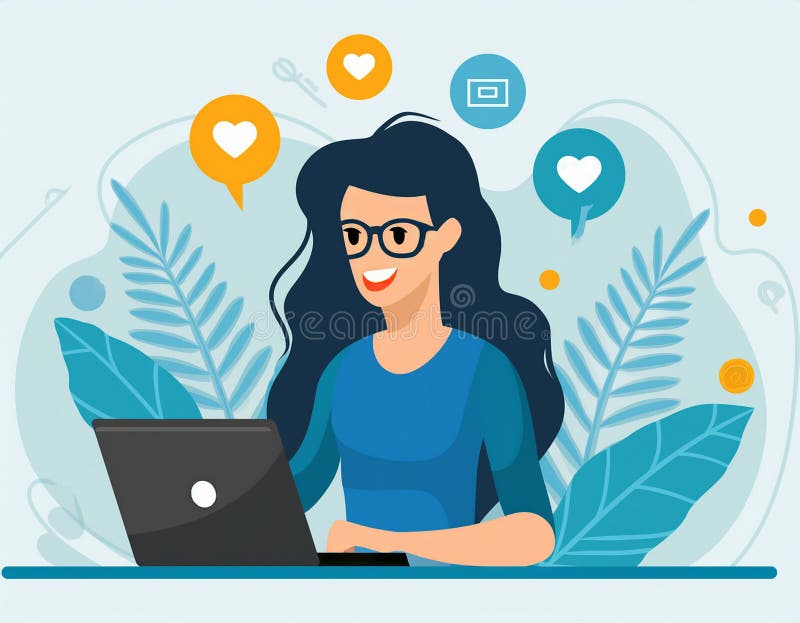 Engaging in Digital Creativity with a Laptop and Vibrant Thoughts Stock ...