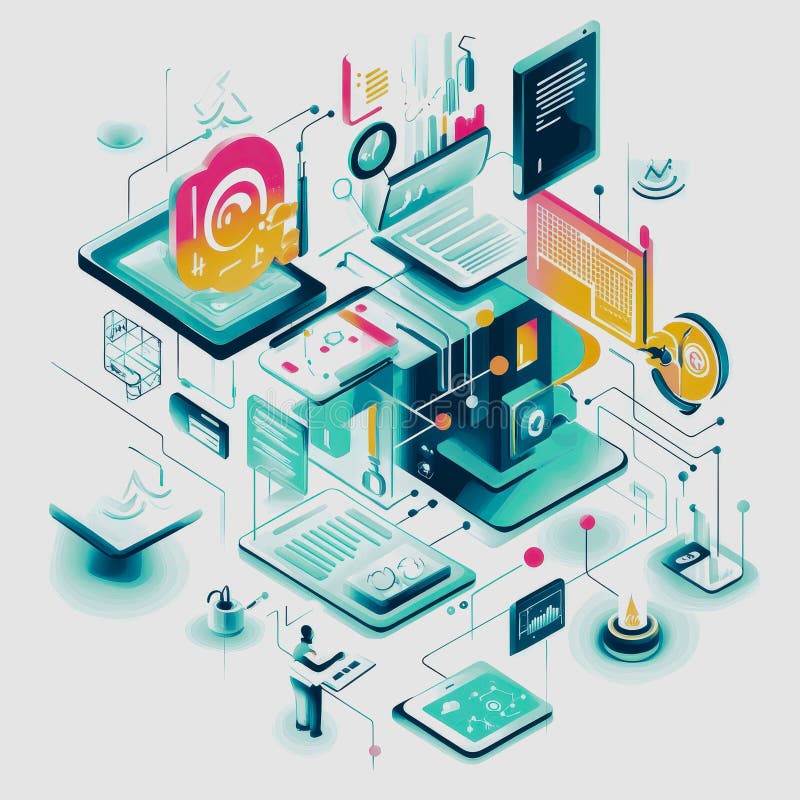 Digital Technology Illustration Featuring Data Management, Software ...