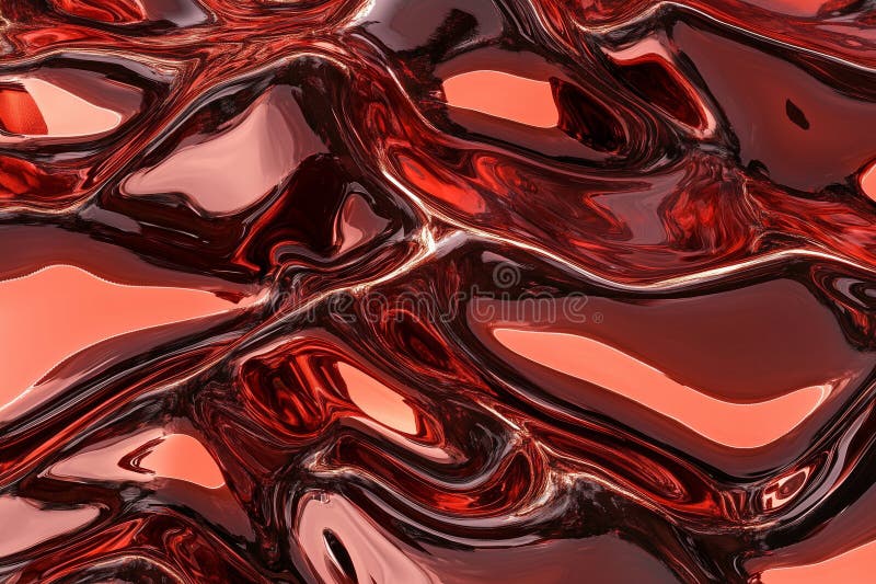 Glowing Abstract Red Fluid Motion with Glossy Highlights and Smooth ...