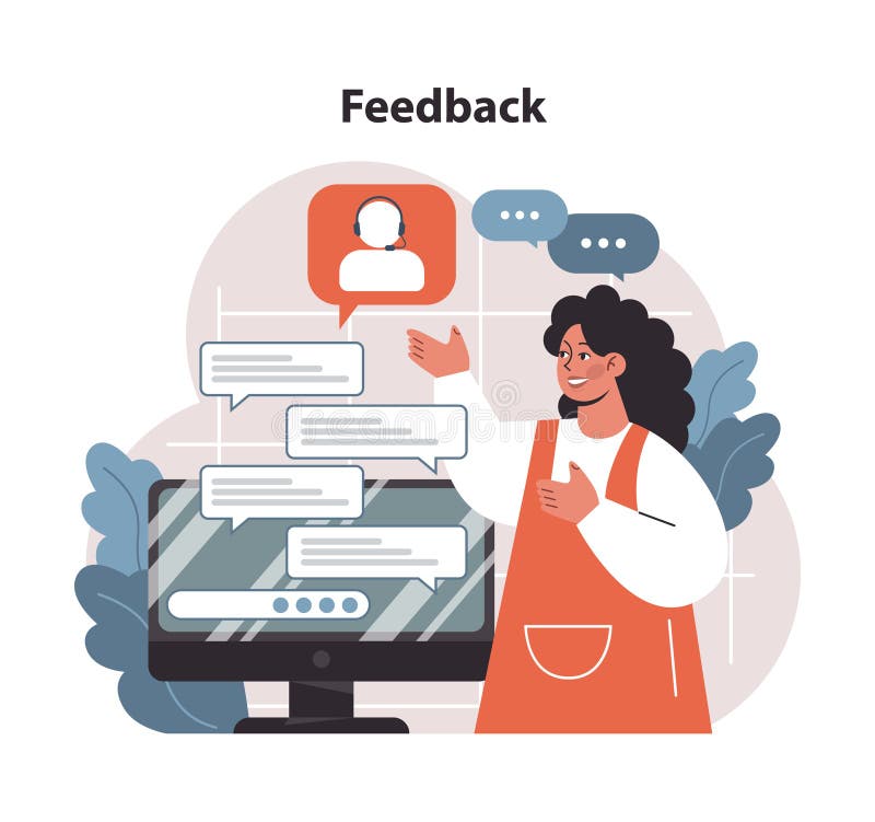 Engaging with Feedback on a Digital Platform. Flat Vector Illustration ...