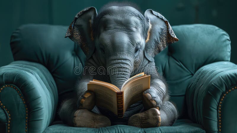 Engaging Illustration of an Elephant Reading a Book on a Sofa ...