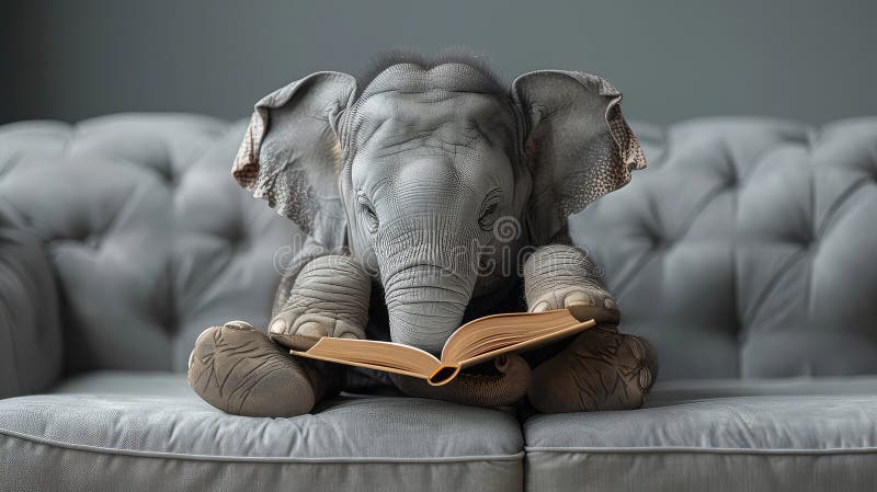Engaging Illustration of an Elephant Reading a Book on a Sofa ...