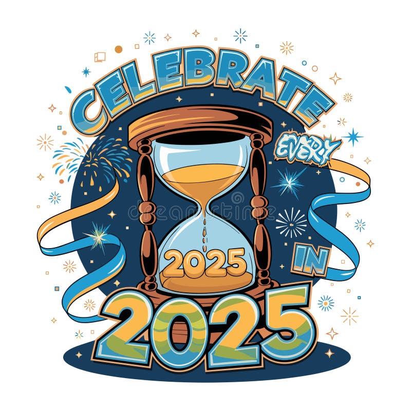 An Hourglass with the Year 2025 Inside, Surrounded by Festive Elements ...