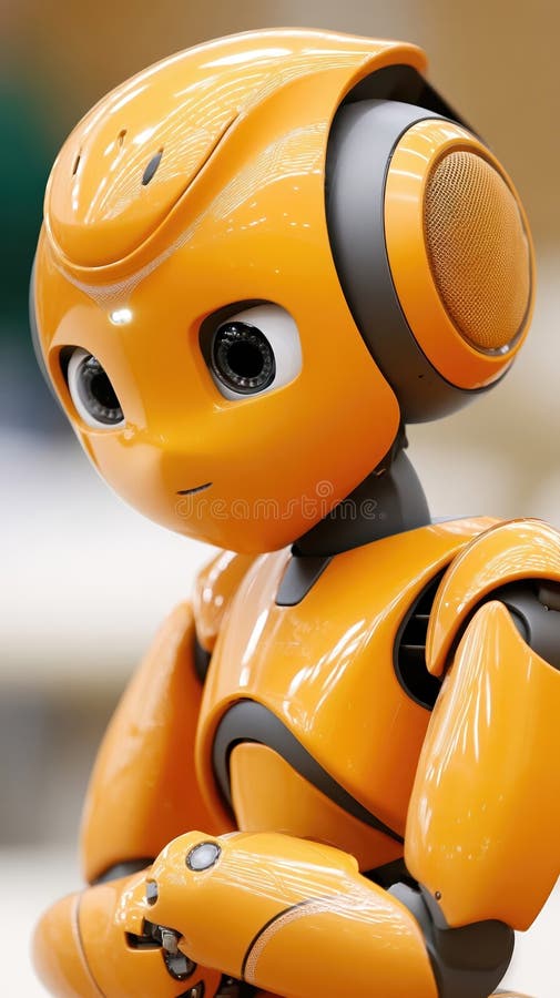 Engaging Interaction with a Vibrant Orange Robot at a Futuristic ...