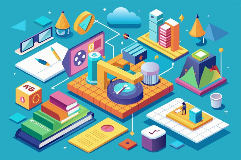 An Engaging Isometric Illustration Features Math Tools, Books, and ...