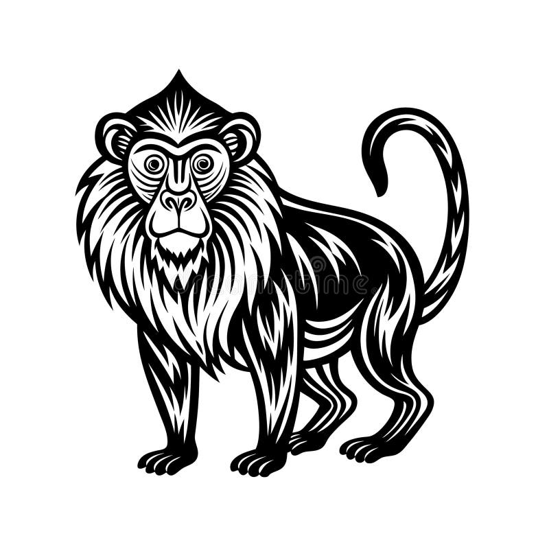 Engaging Mandrill Linocut Arts Template Stock Illustration ...
