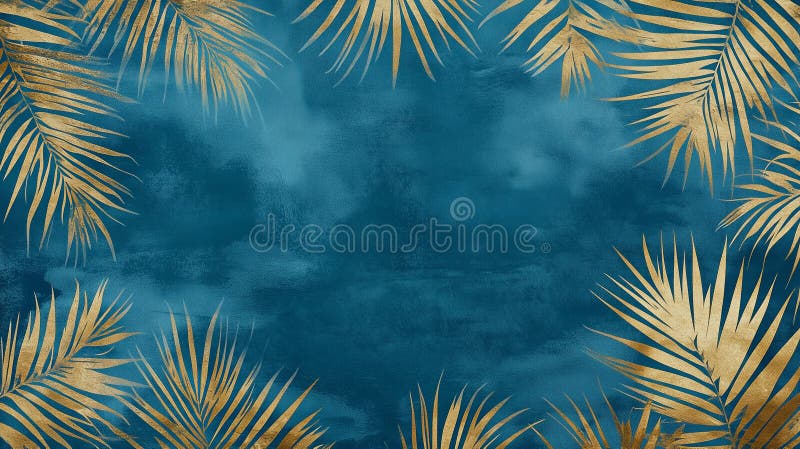 Engaging and Natural Title: Blue Abstract Background with Golden Palm ...