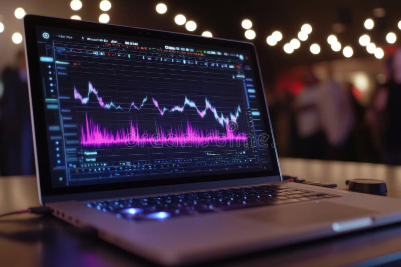 Engaging Performance at a Music Venue Showcases a Laptop Displaying a ...