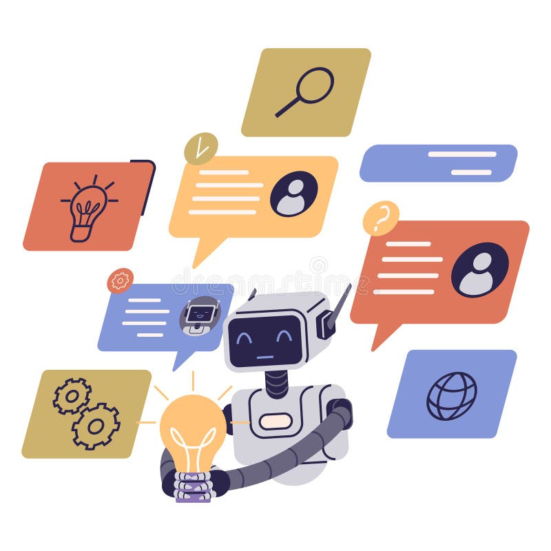 Engaging Robot with Speech Bubbles and Creative Icons Representing ... Engaging Robot with Speech Bubbles and Creative Icons Representing ...