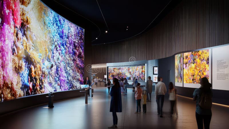 Engaging Scene Inside Modern Museum with Diverse Visitors Stock Image ...