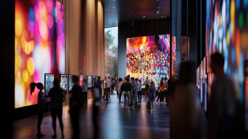 Engaging Scene Inside Modern Museum with Diverse Visitors Stock Photo ...
