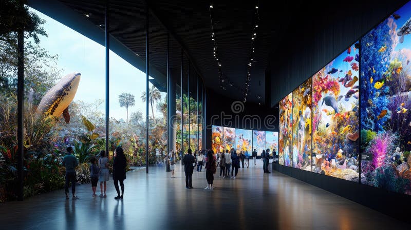 Engaging Scene Inside Modern Museum with Diverse Visitors Stock Image ...
