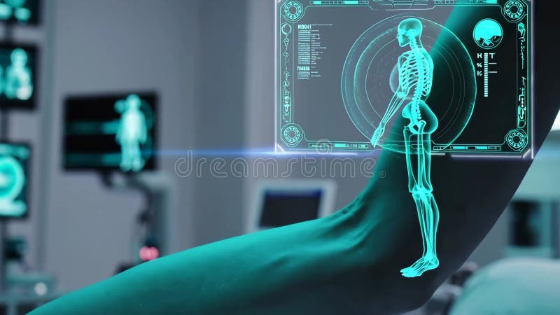 Interactive Medical Technology Scene with 3D Skeleton Footage Stock ...