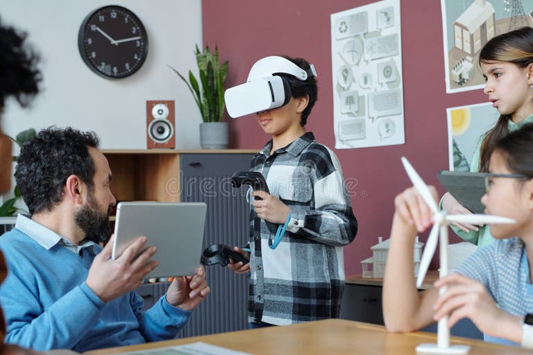 Engaging in Virtual Reality during Classroom Learning Stock Photo ...