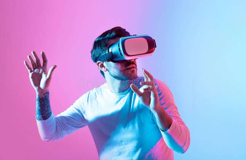 Engaging Virtual Reality Experience with Vibrant Lighting Effects Stock ...