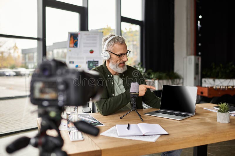 Engaging Workspace Setup for a Virtual Stock Image - Image of ...