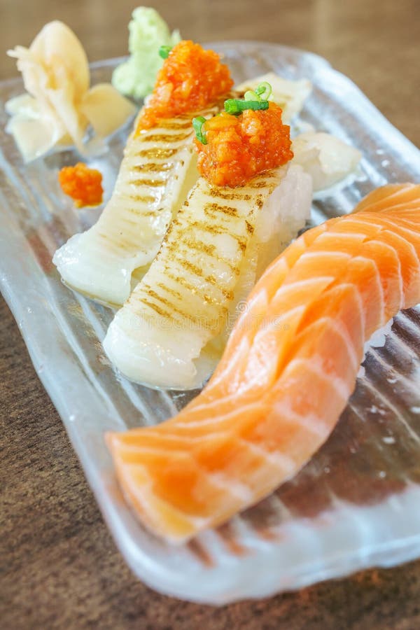 Engawa Salmon Japanese Sushi Stock Image - Image of japanese, lunch ...