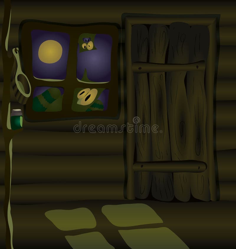 Enge nacht in de hut stock illustratie. Illustration of kijk - 78374632