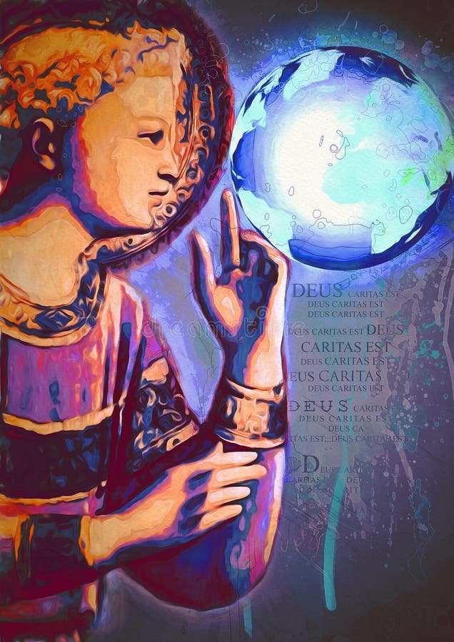 Engel Die De Aarde Aanraakt. Concept Van Goddelijke Zorg. Hedendaagse ...