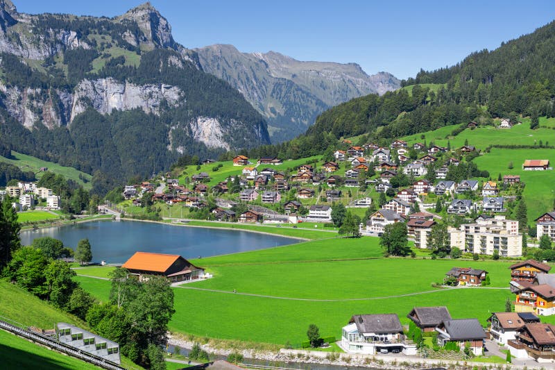 Engelberg, Switzerlan with Eugenisee Lake Stock Photo - Image of ...