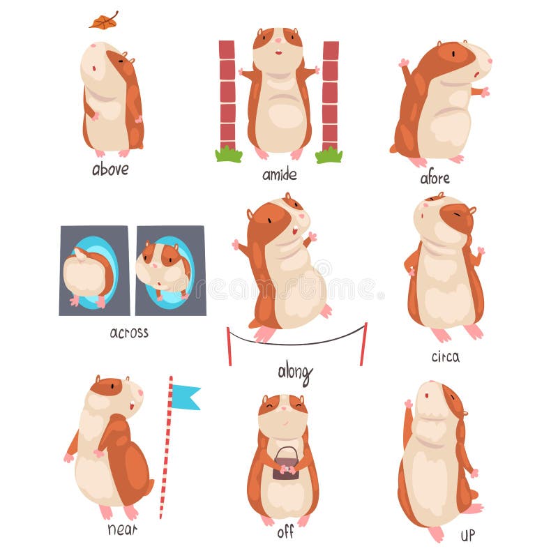 Engels Language Prepositions of Place and Cute Hamster Character Set ...