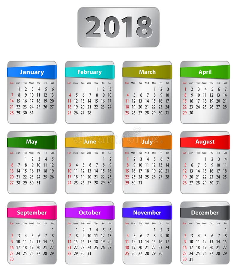 2018 Engelse kalender vector illustratie. Illustratie bestaande uit ...