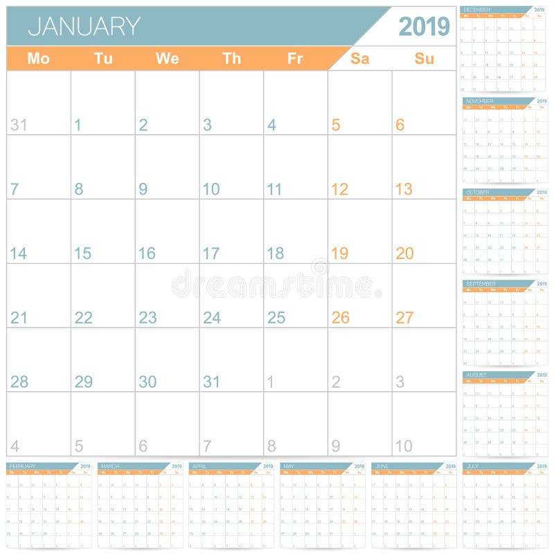 Engelse kalender 2019 vector illustratie. Illustration of agenda ...