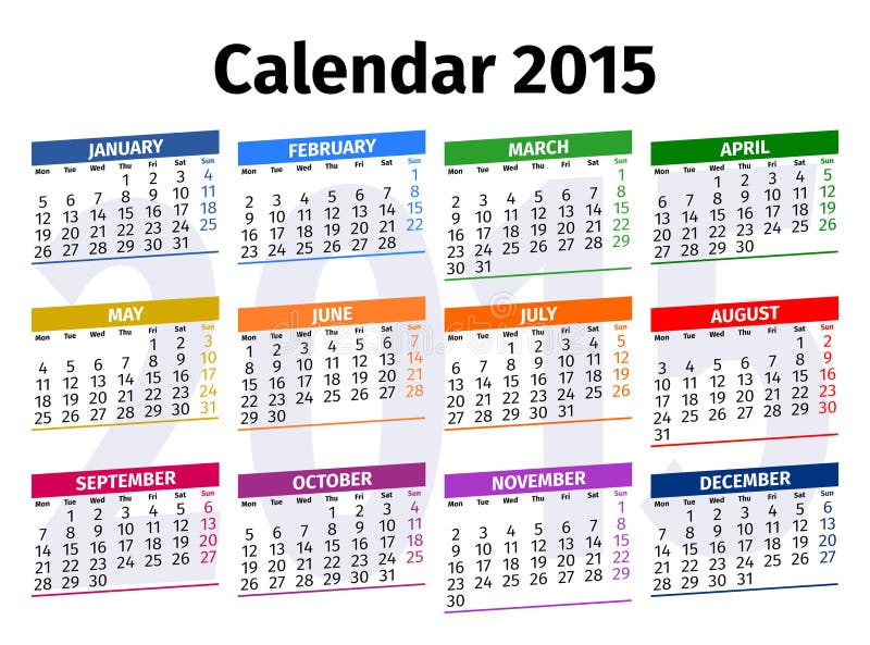 Engels Kalender 2015 blauw vector illustratie. Illustration of maandag ...