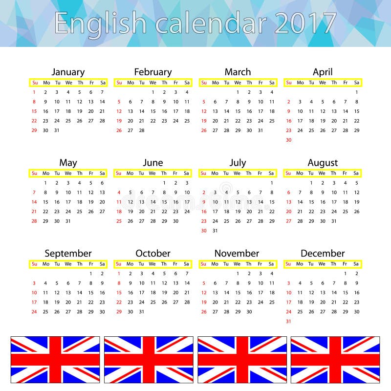 Engelse Kalender 2017 vector illustratie. Illustration of grafisch ...