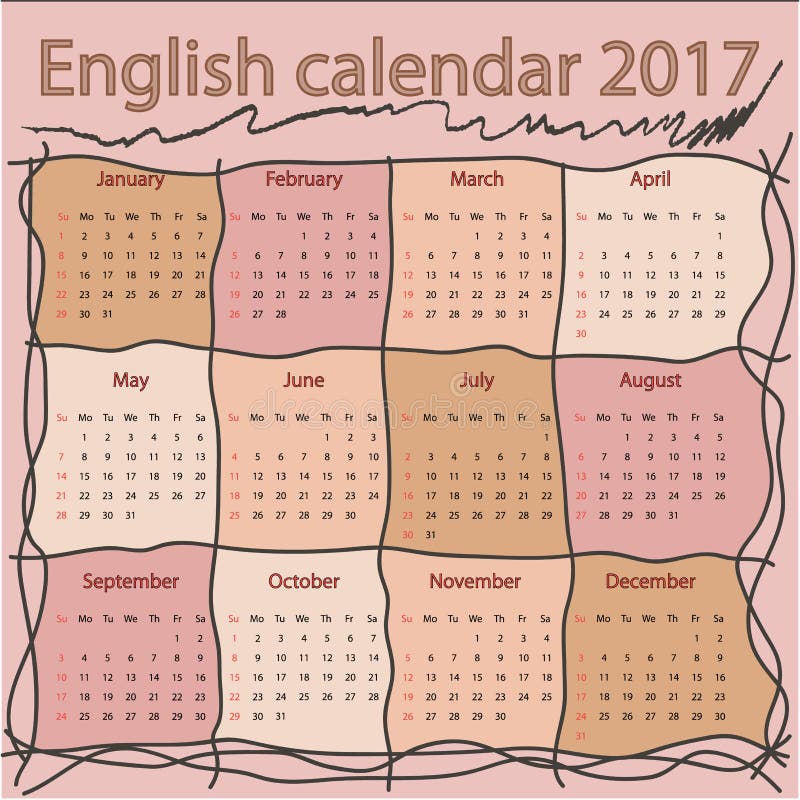 Engelse Kalender 2017 vector illustratie. Illustration of kerstmis ...